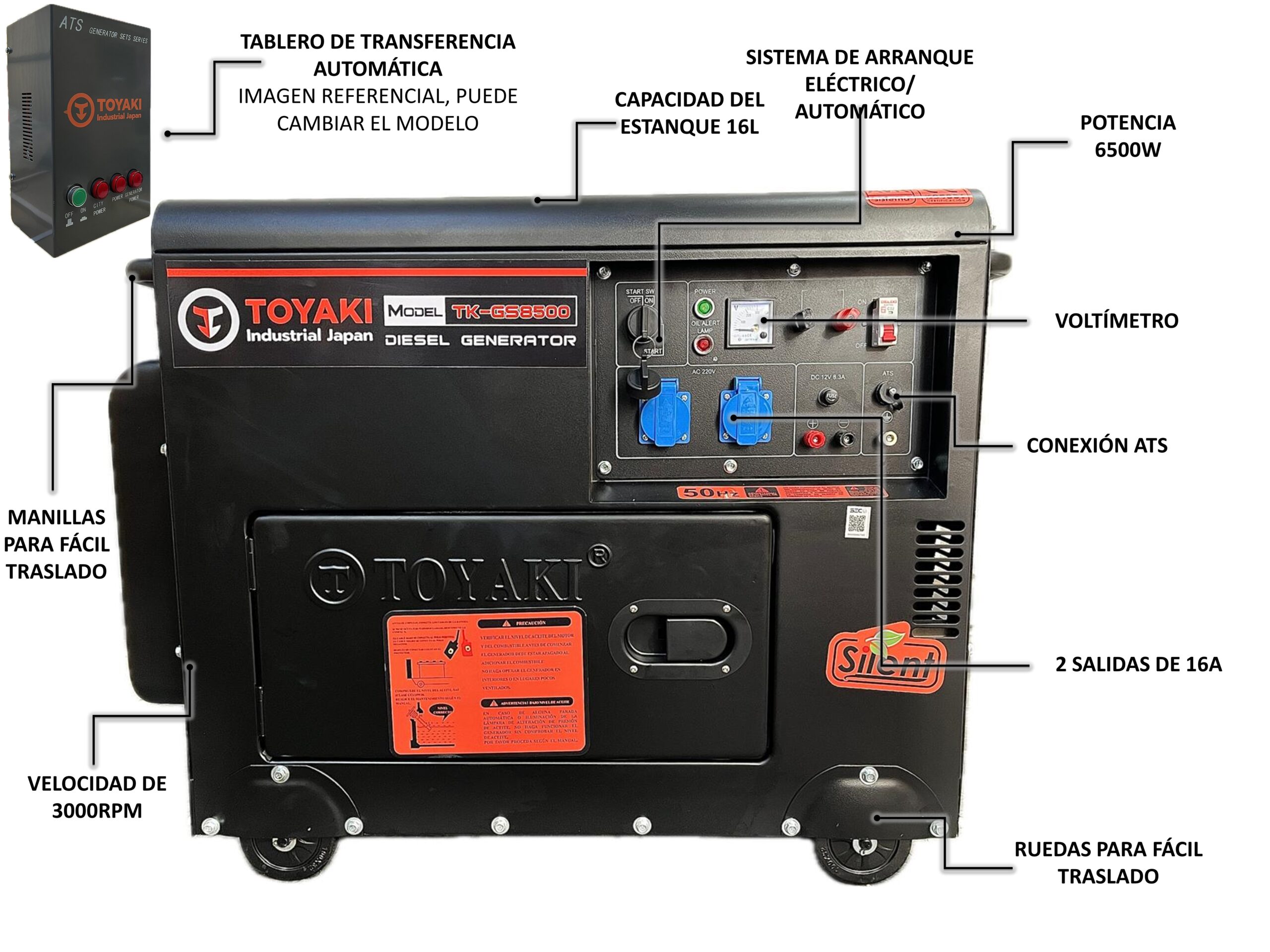 Generador Diésel Insonoro 6500 W, con ATS y Tablero - Mexxo